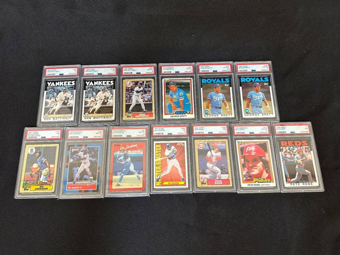 Group Of (13) Graded Psa Baseball Cards: Mattingly, Brett, Rose ...