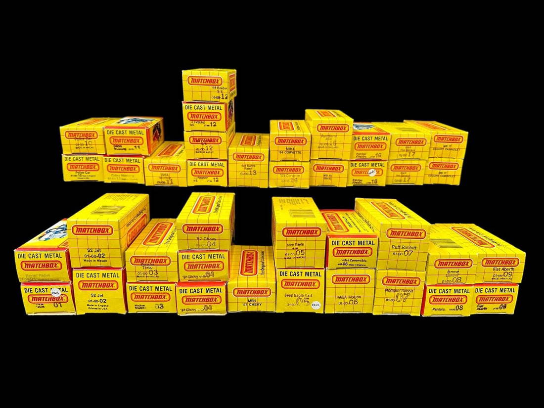 (40) Matchbox Cars 1980's In Original Yellow Grid Box: Auction