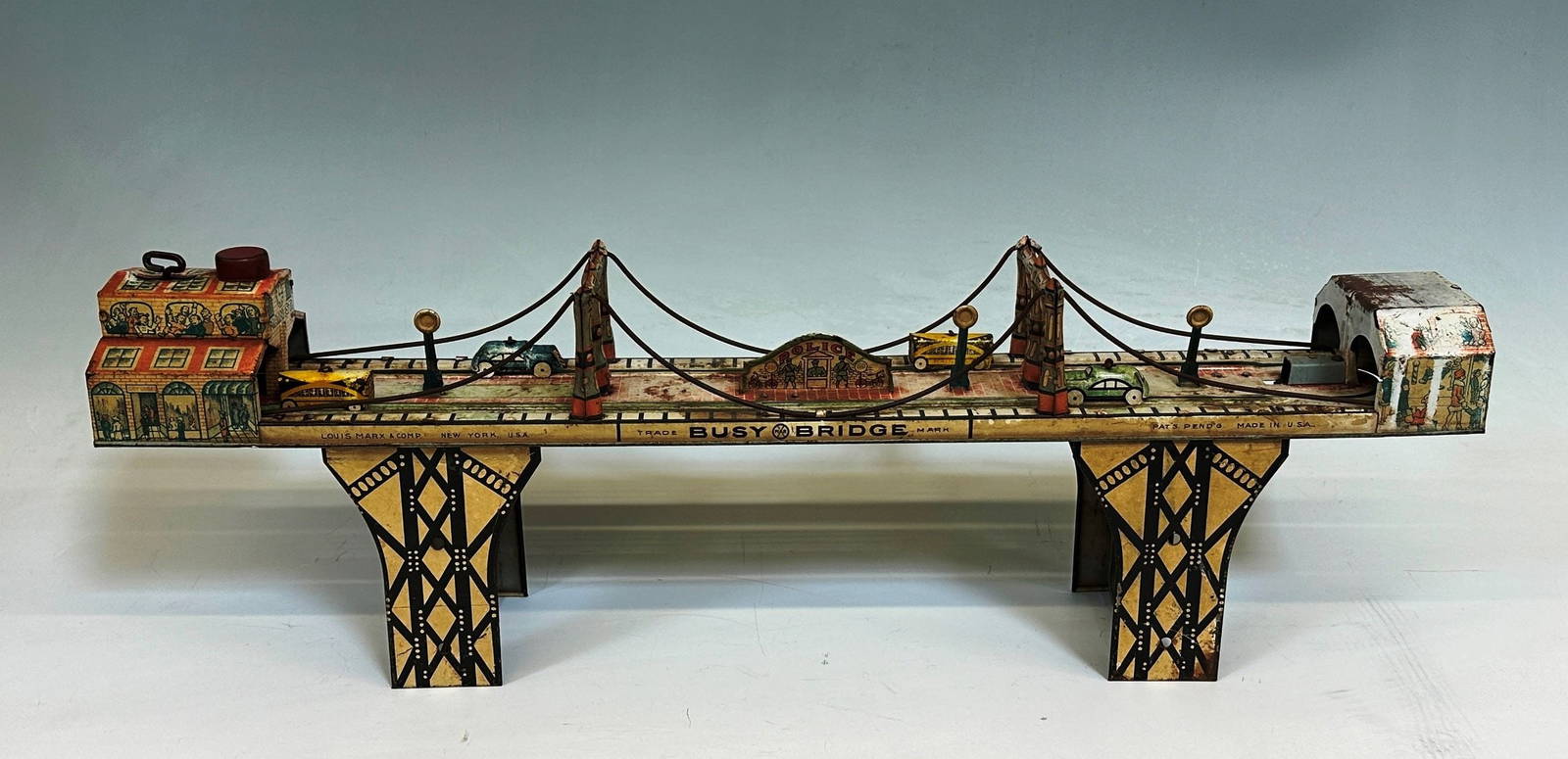 1930's Litho Busy Bridge Tin Wind Up Toy By Marx Auction