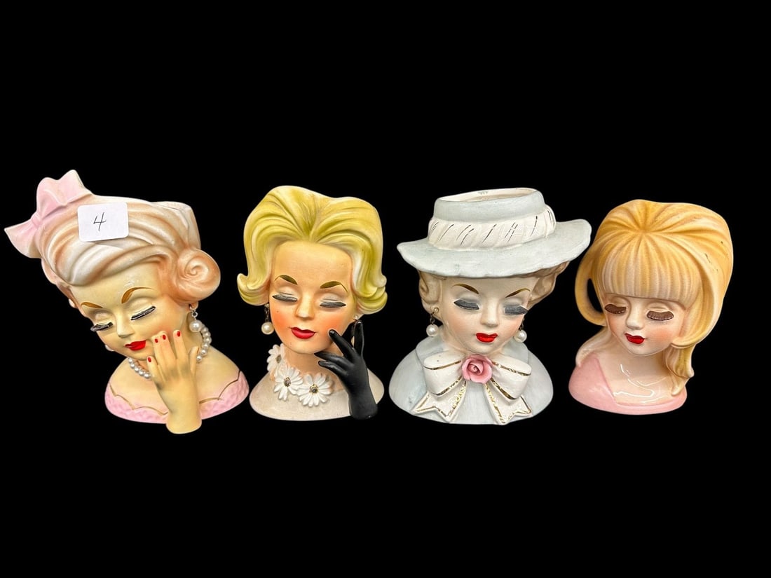 (4) Porcelain Head Vases Auction