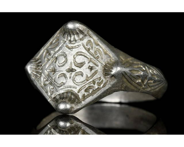 Medieval Silver Ring With Symbols