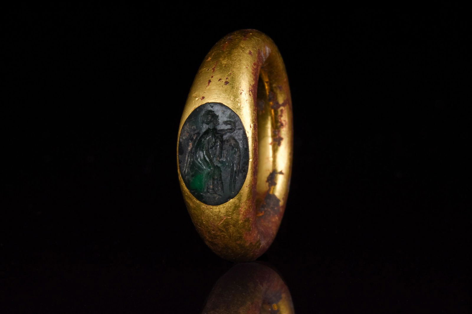 Rare Roman Gold Intaglio Ring With Leda And The Swan Myth