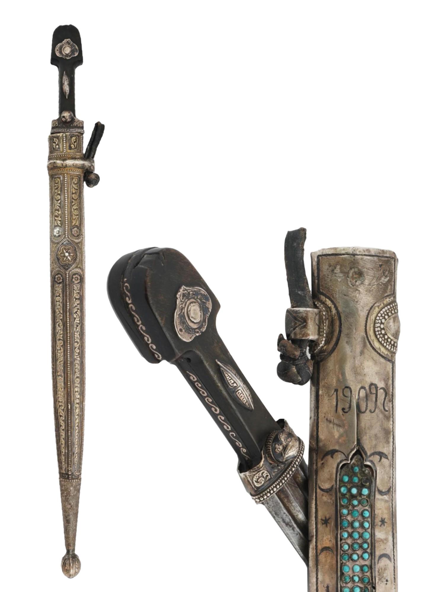 A Rare Caucasian Silver-mounted Kinjal Dagger With Turquise Auction