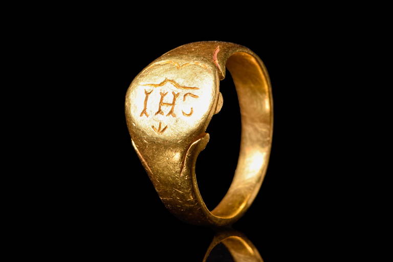 Medieval Gold Ring Inscribed With 'ihs' Monogram