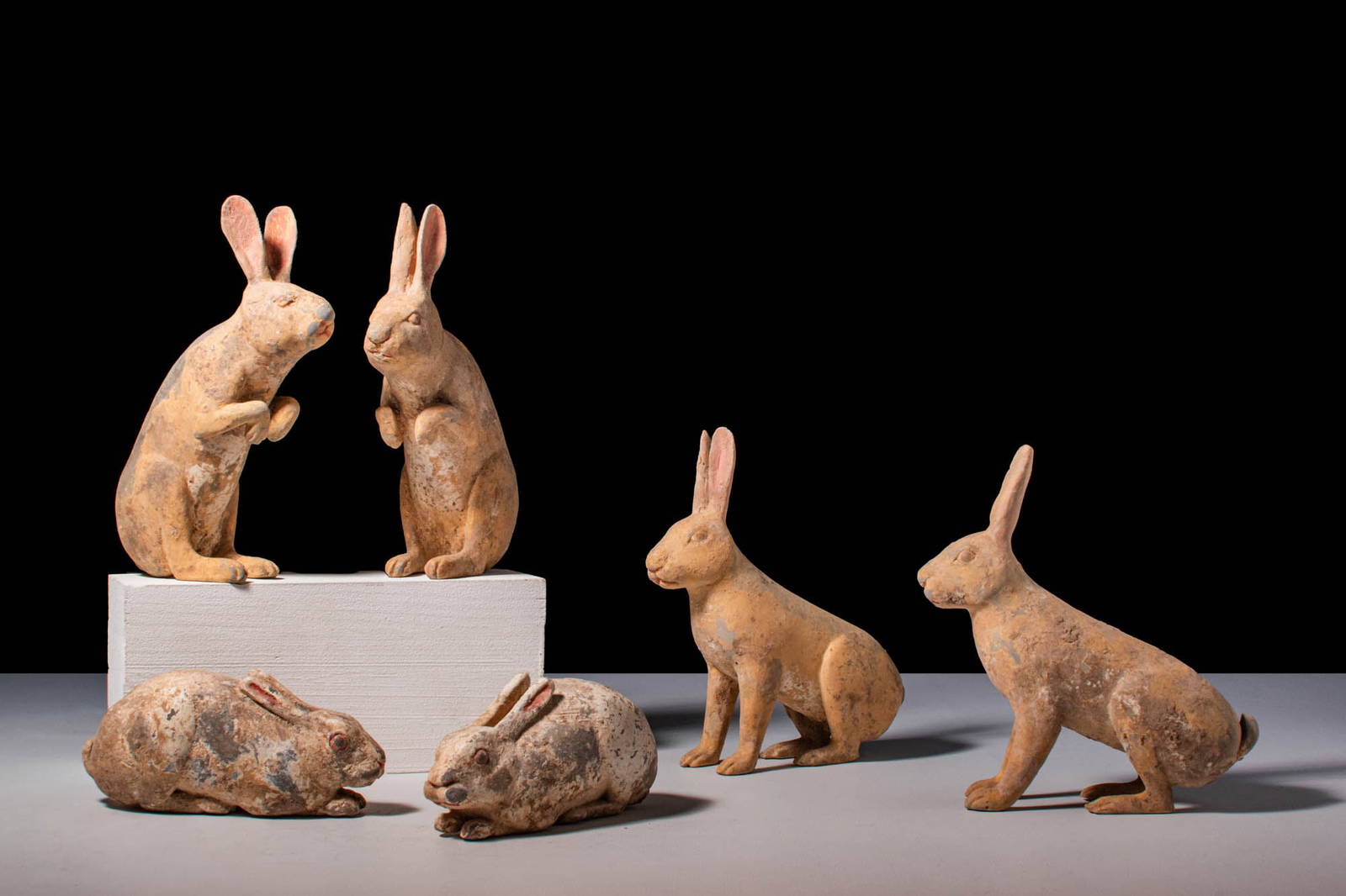 Han Dynasty Group Of Terracotta Rabbits Auction