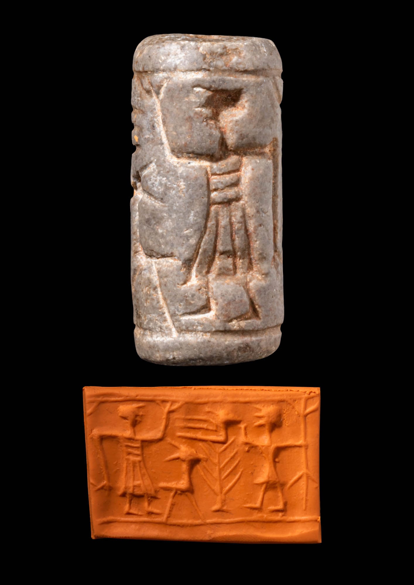 Cypro-canaanite Buff Stone Cylinder Seal With Worshippers Auction