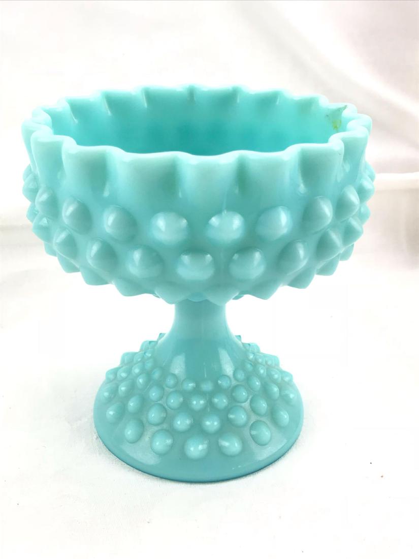 Vintage Blue Milk Glass Compote Candy Dish
