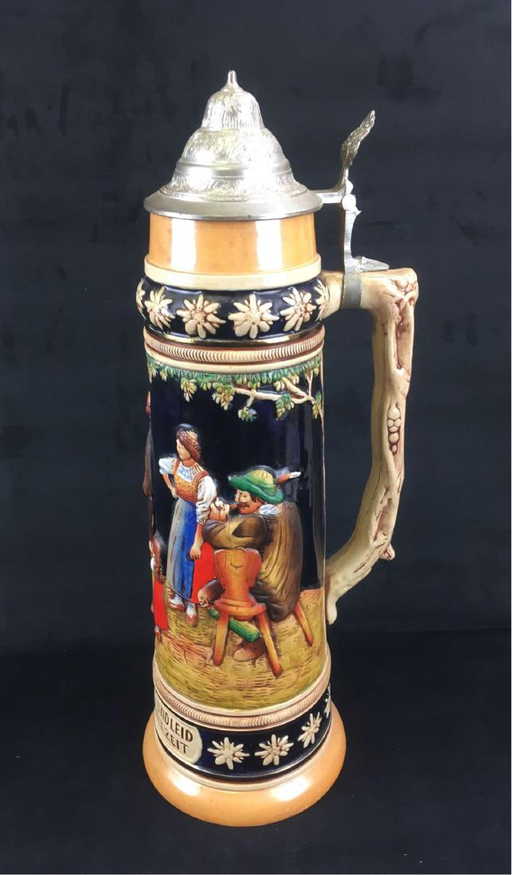 Vintage German Lidded Beer Stein, Original King 300 Vintage German Lidded Beer Stein, Original King 300