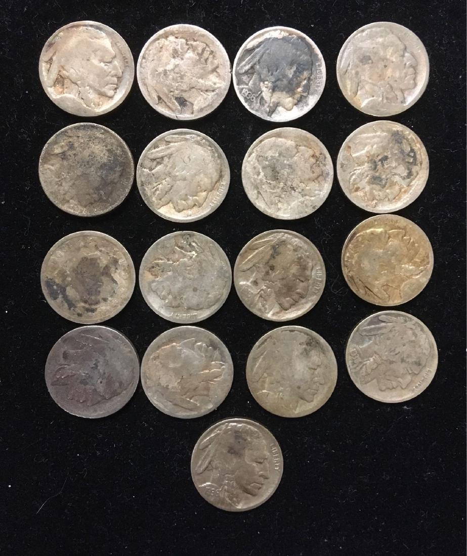 Lot of 17 Nickles 16 Buffalo Nickles 1 Liberty Nickle