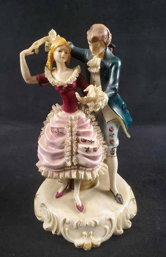 Vintage Hand Painted Ceramic Victorian Dancers