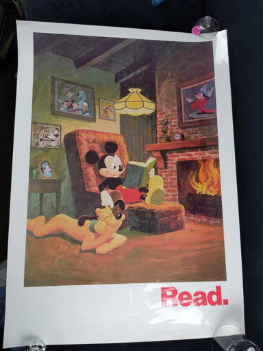 Vintage Laminated Disney Mickey Mouse Read Poster