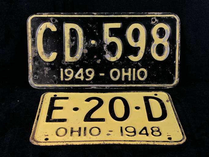 Antique Ohio 1948 1949 Black & Yellow License Plates