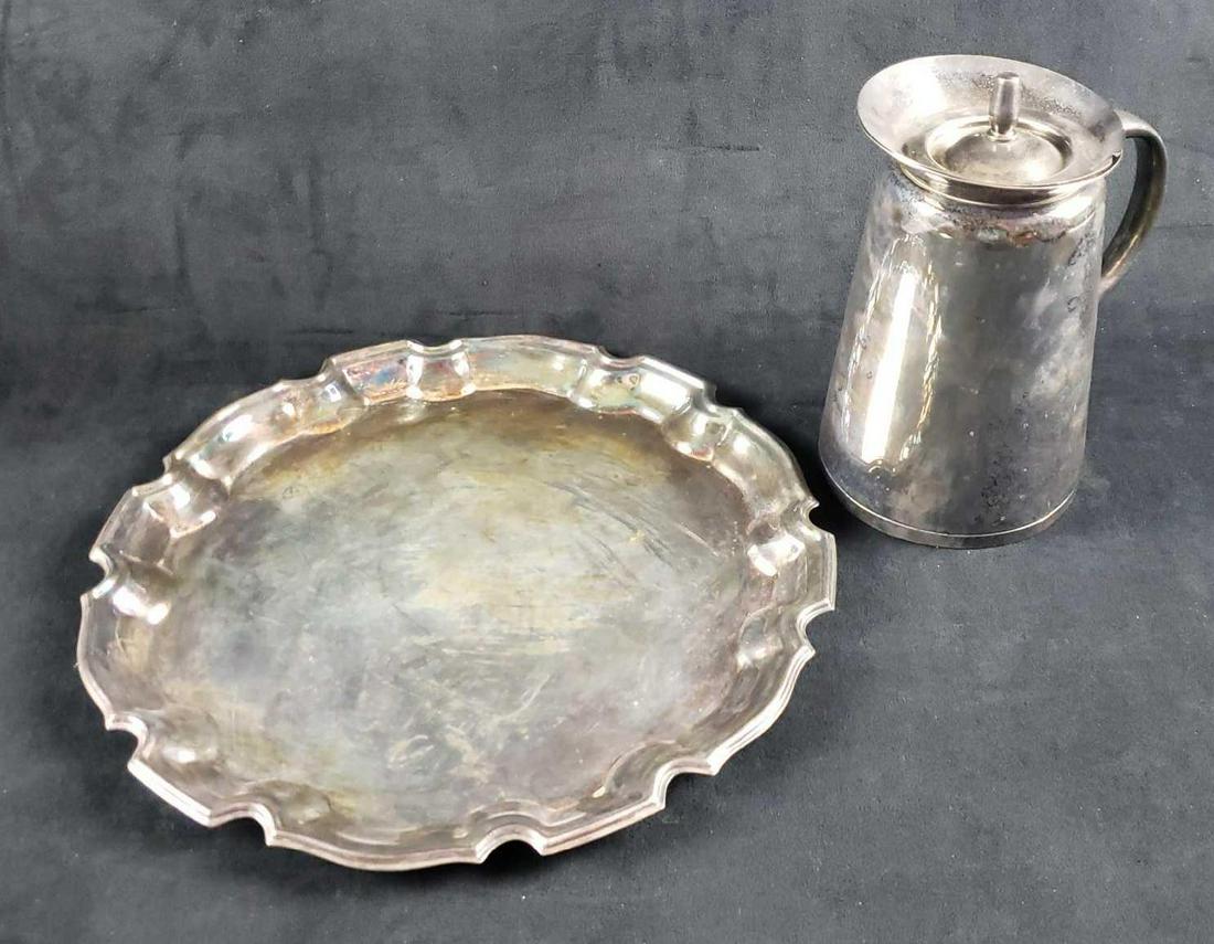 Set Of Silver Plate Pitcher And Tray