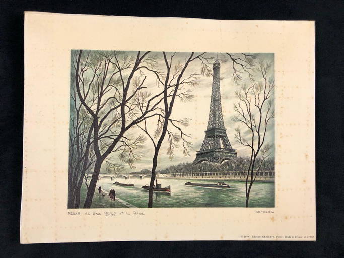 Vintage Raphael Paris Print Eiffel Tower River Seine