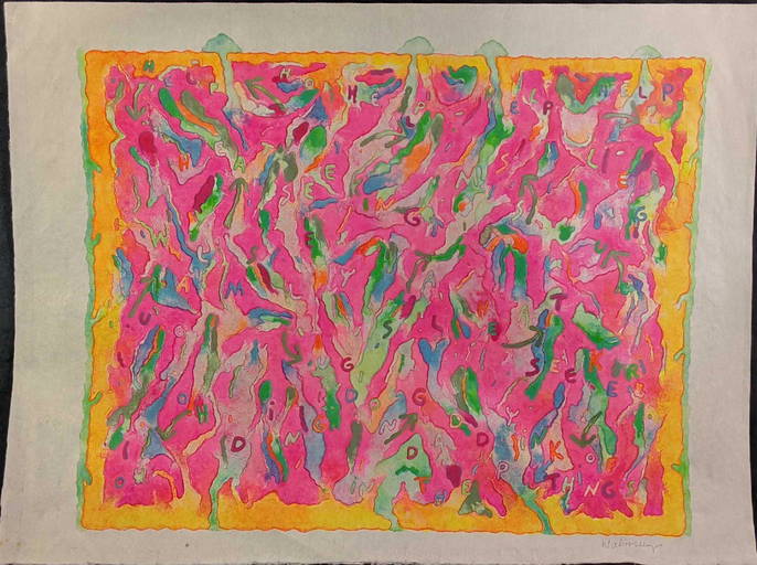 Bill Walmsley Fluorescent Ink Lithograph Words