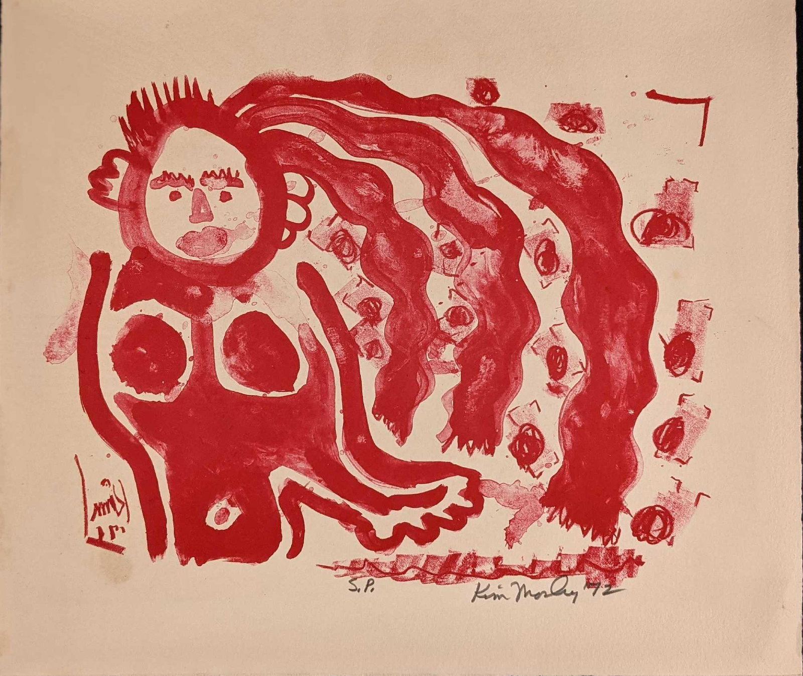 Kim Mosley (20th Century) Signed Woodblock Print Red Sp