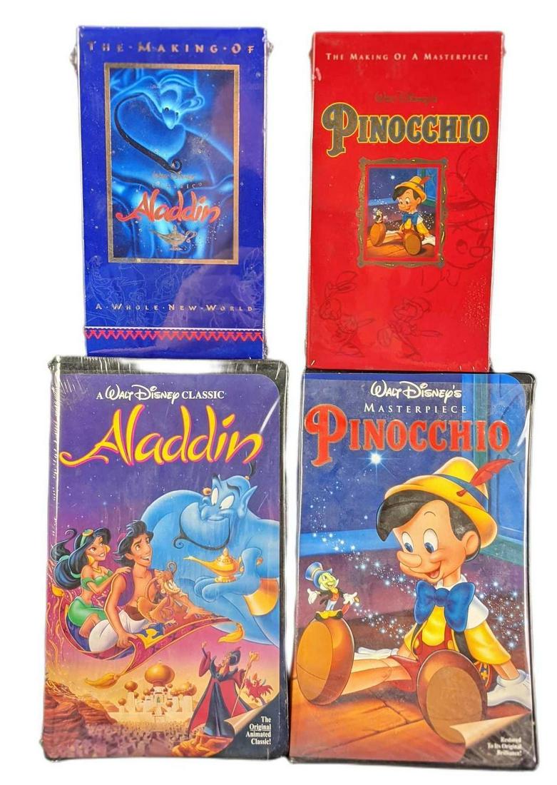 Vhs Disney Aladdin Pinocchio Movie & Making Of