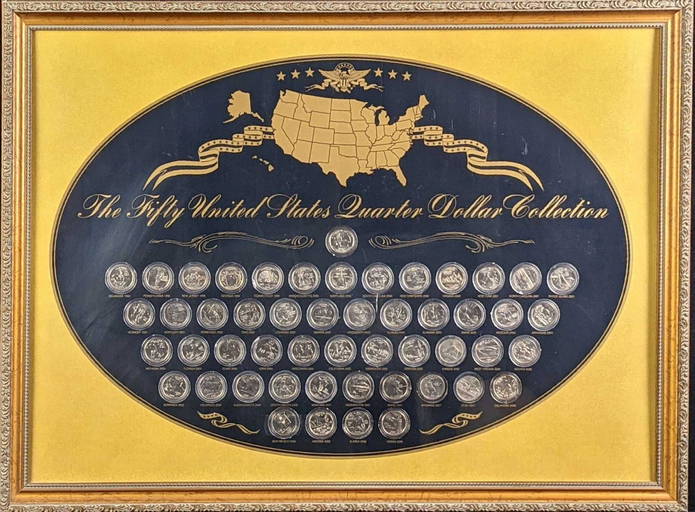 Framed 50 United States Quarter Dollar Collection
