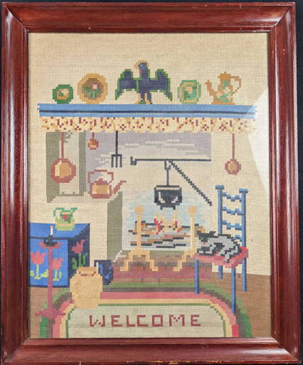Vintage Needlepoint Picture Welcome Sign Rustic Wall (#0255) on Jan 23 ...