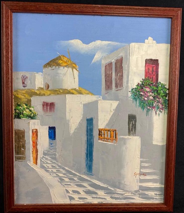 Signed Oil Painting Of Santorini, Greece