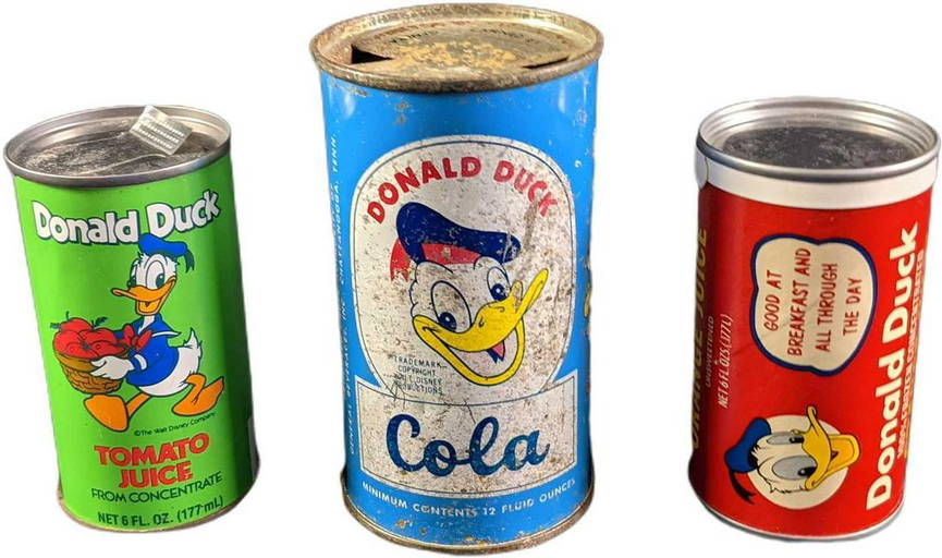 Vintage Disney Donald Duck Cola & Fruit Juice Cans