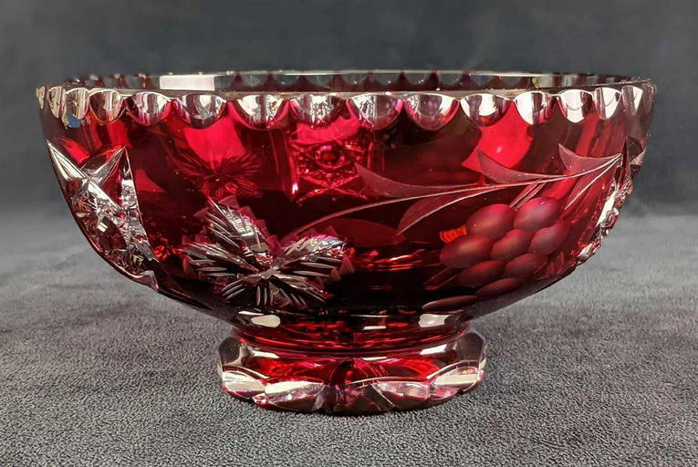 Vintage Imperlux Ruby Red Lead Crystal Hand Cut Bowl