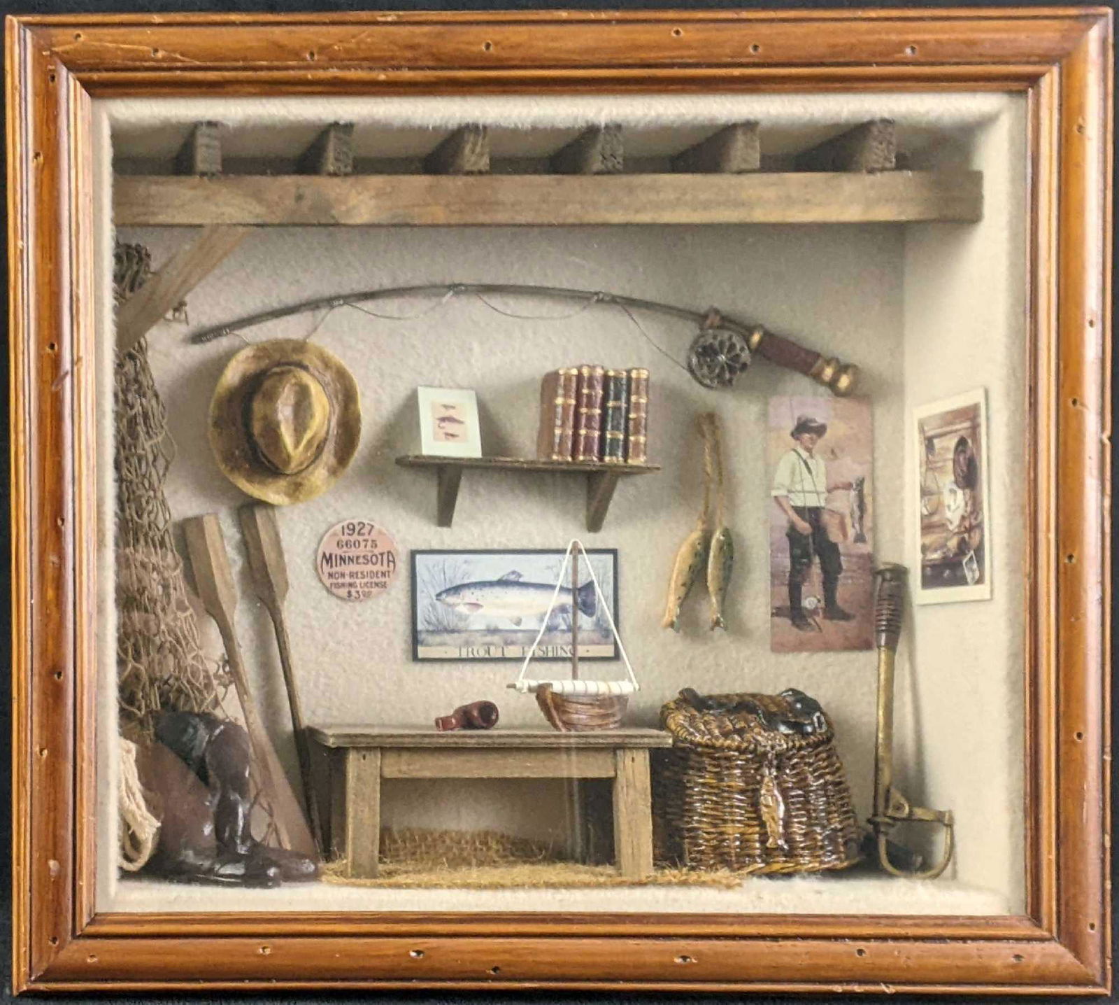 3d Wooden Shadow Box Fishing Cabin Nautical Scene