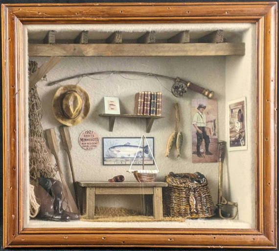 3d Wooden Shadow Box Fishing Cabin Nautical Scene