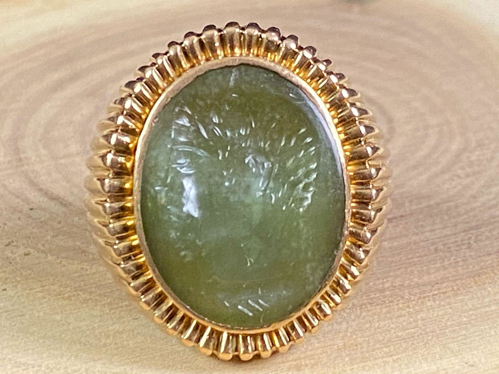 Custom Antique Julius Caesar 18K Gold Jade Cameo Signet Ring (#0276) on ...