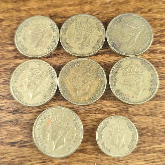 Eight Vintage Hong Kong King George Coins