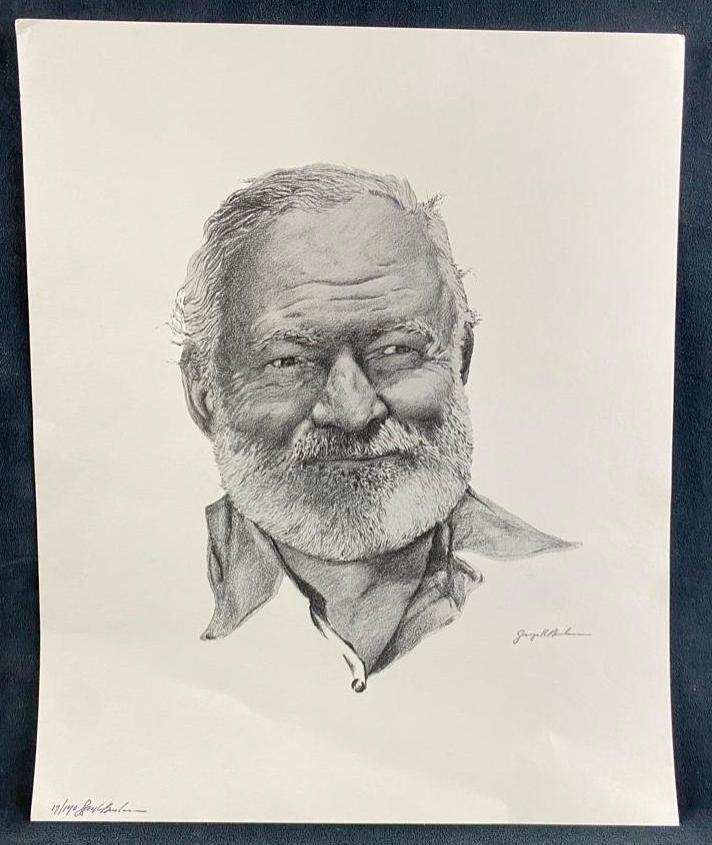 Ernest Hemingway Drawing Print Signed By Artist