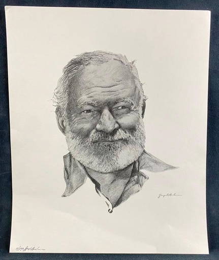 Ernest Hemingway Drawing Print Signed By Artist