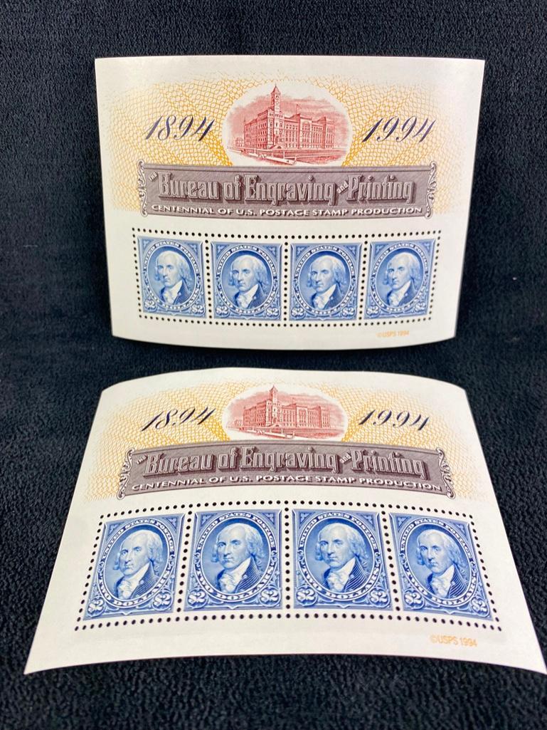 2 Mini Sheets Bureau Of Engraving 100 Year Stamps