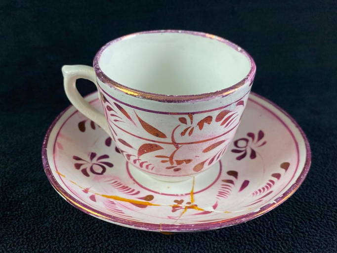 Antique Pink Lustreware Cup & Saucer