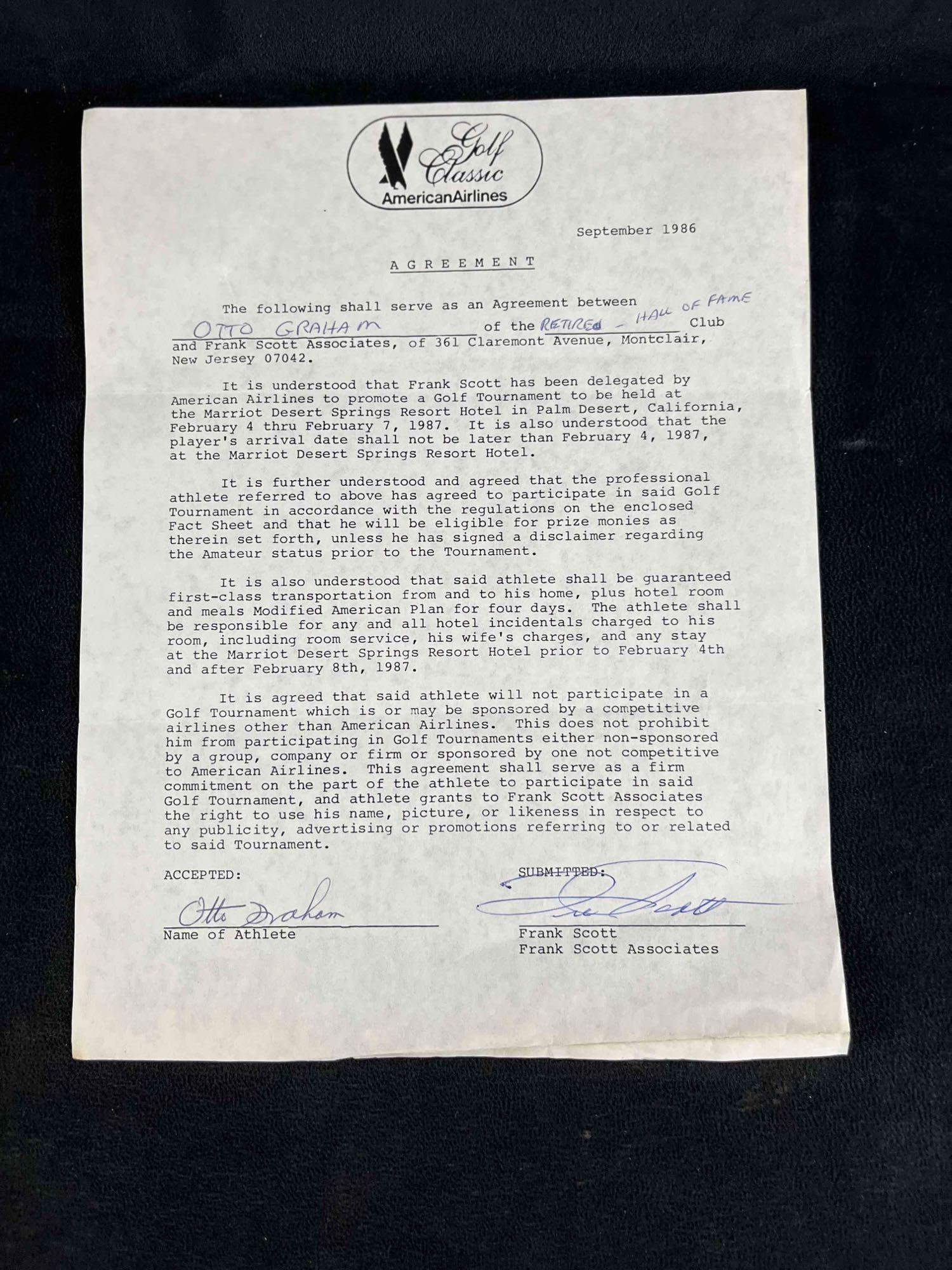 Otto Graham Signed American Airlines Golf Letter - Sep 21, 2022 | Rapid ...
