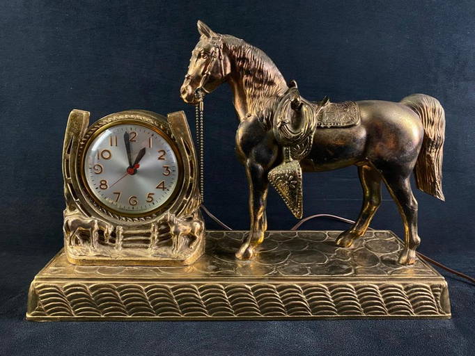 Vintage Electric Brass Horse Clock Jb