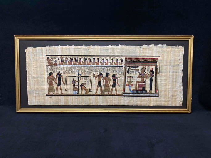 Antique Hand Painted Signed " The Final Judgement" Egyptian Papyrus Art ...