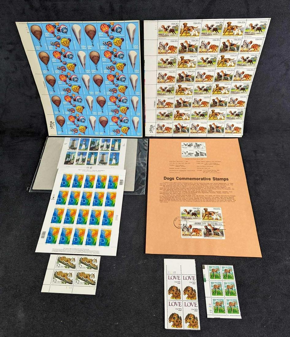 7 Sheets Of Us Postal Stamps Assorted & First Day Issue
