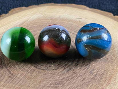 (3) Antique Sulfide Marbles