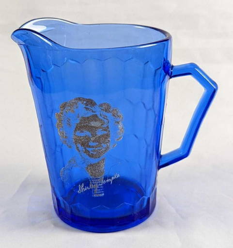 Vintage Cobalt Blue Glass Shirley Temple Mini Pitcher