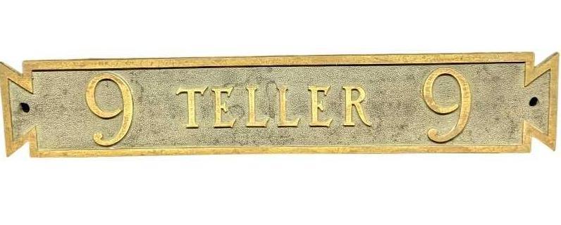 Vintage Brass Bank Teller Sign 9