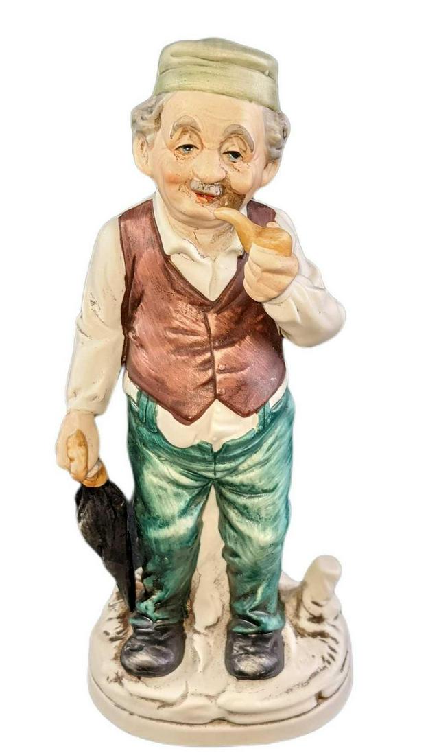 Vintage Porcelain Bisque Old Man With Pipe Figurine