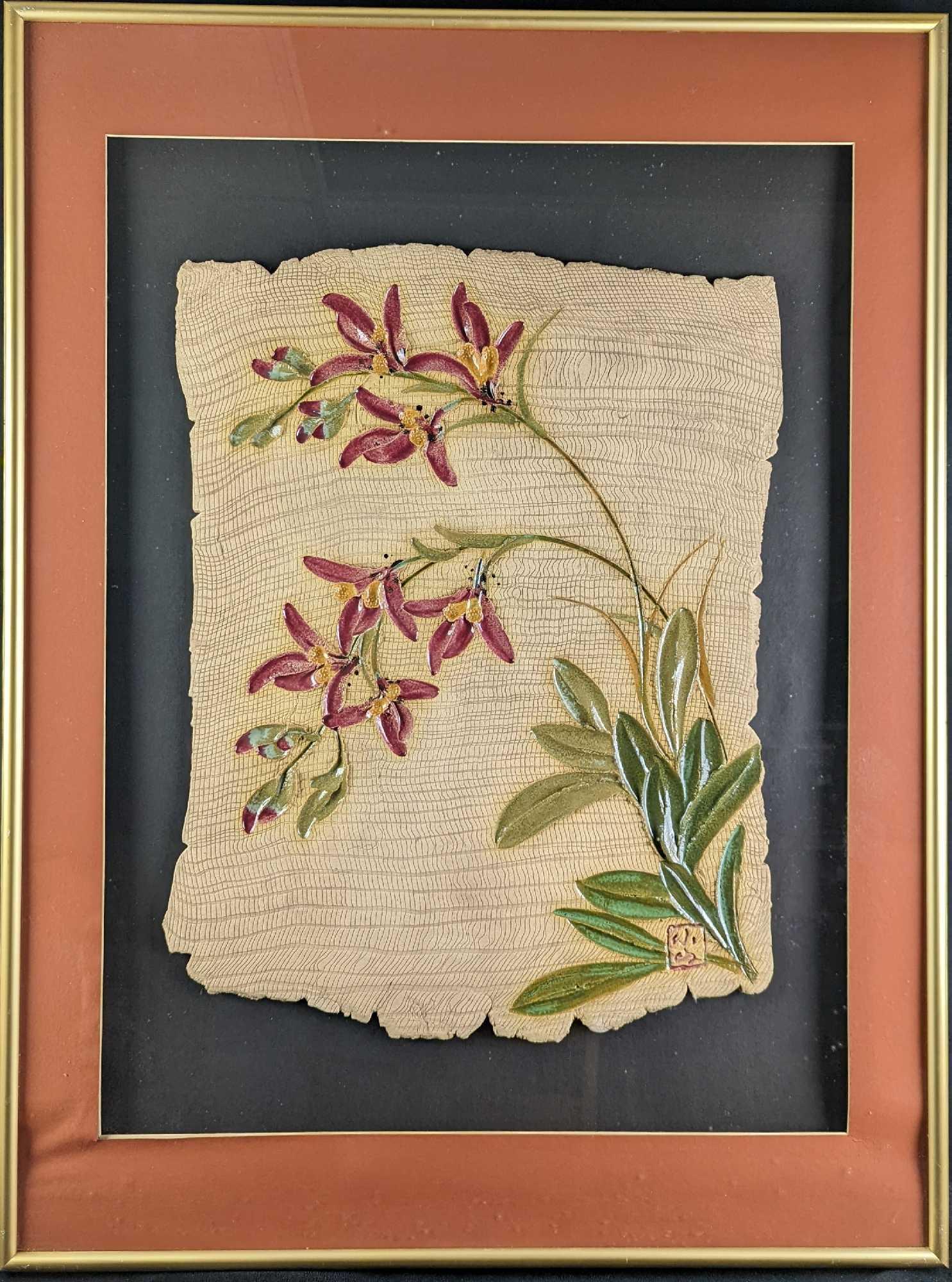 Framed C.c. Lee Floral Clay Wall Art