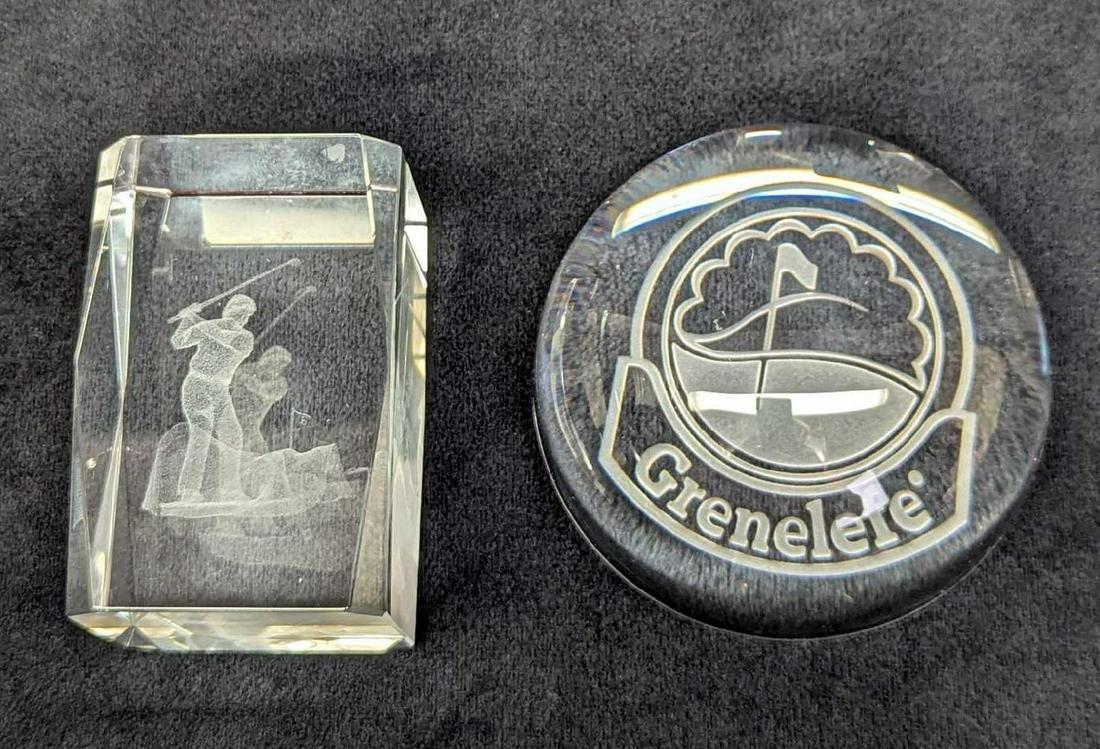 2 Glass Golf Paperweights