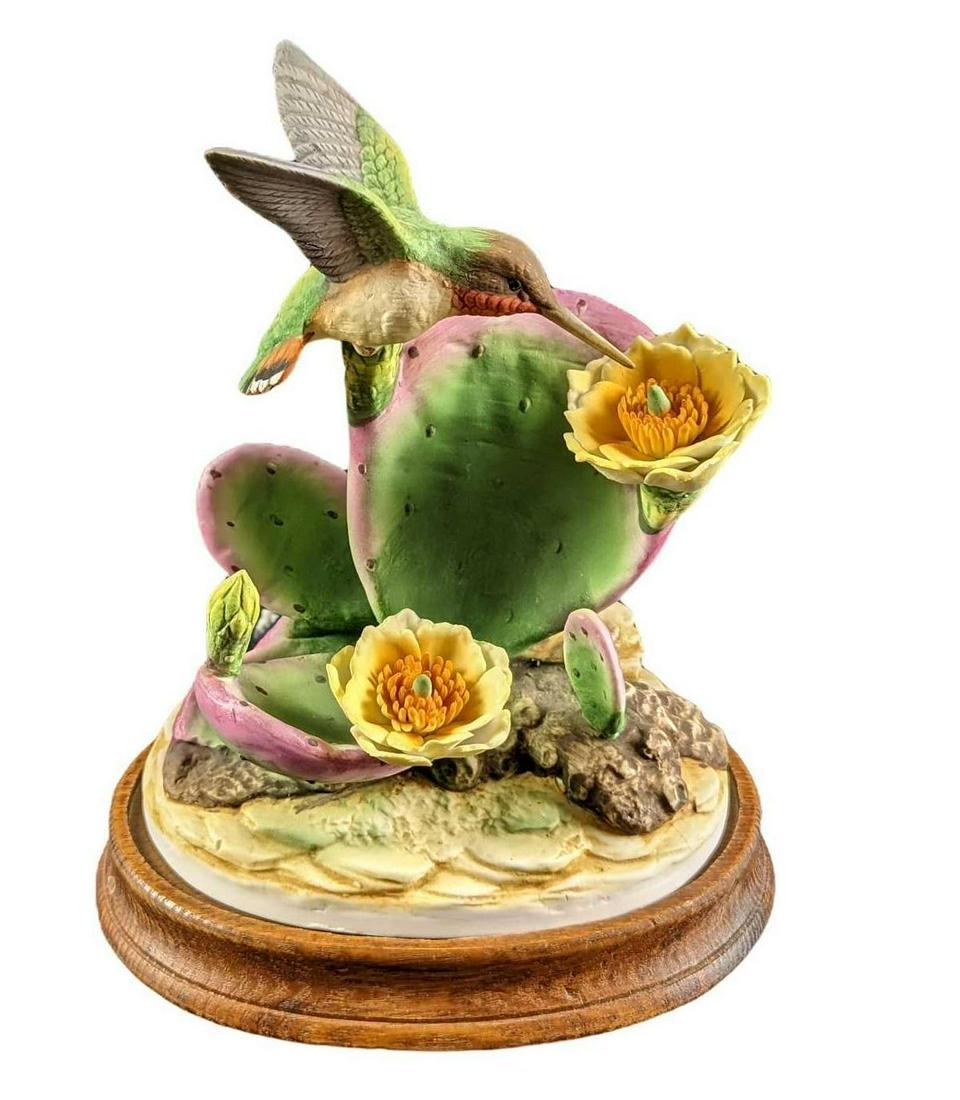 Andrea By Sadek Porcelain Rufous Hummingbird On Cactus Figurine