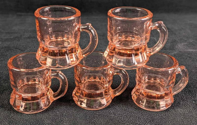 Five Vintage Pink Shot Glasses Similar To Federal Glass
