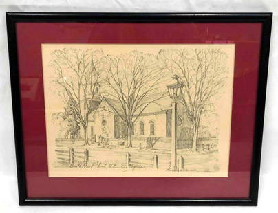 Charles H. Overly Pencil Sketch "bruton Parish Church Williamsburg ...