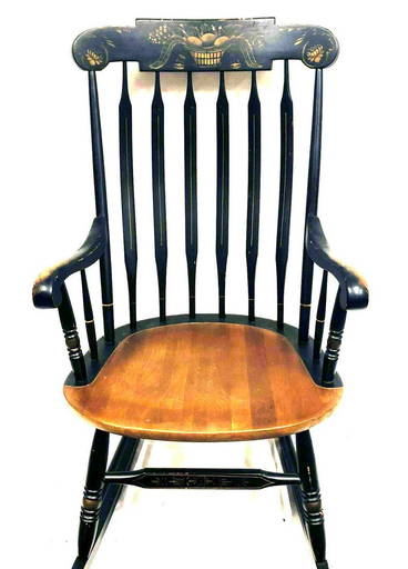 Antique L Hitchcock Black Harvest Arrow Back Rocking Chair