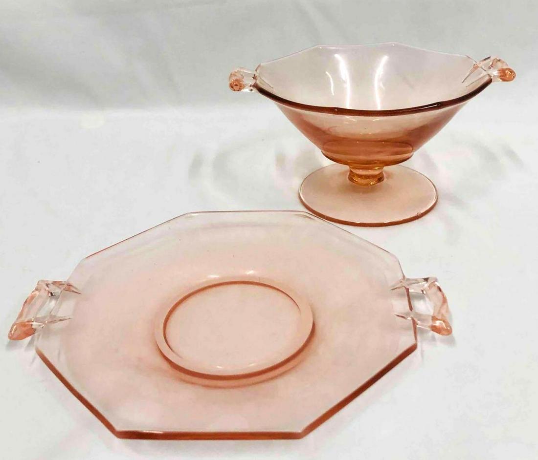Clear Pink Depression Glassware Bowl & Plate