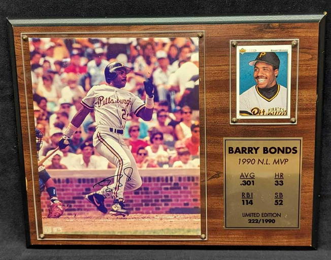 Le Barry Bonds 1990 Mvp Autographed Photo Plaque